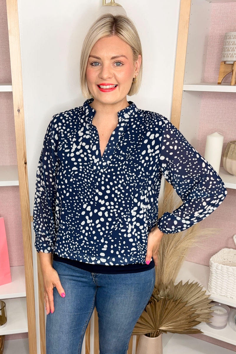 Luna Dotted Banded Top (Navy) | The Dresser Boutique Banbridge Northern ...