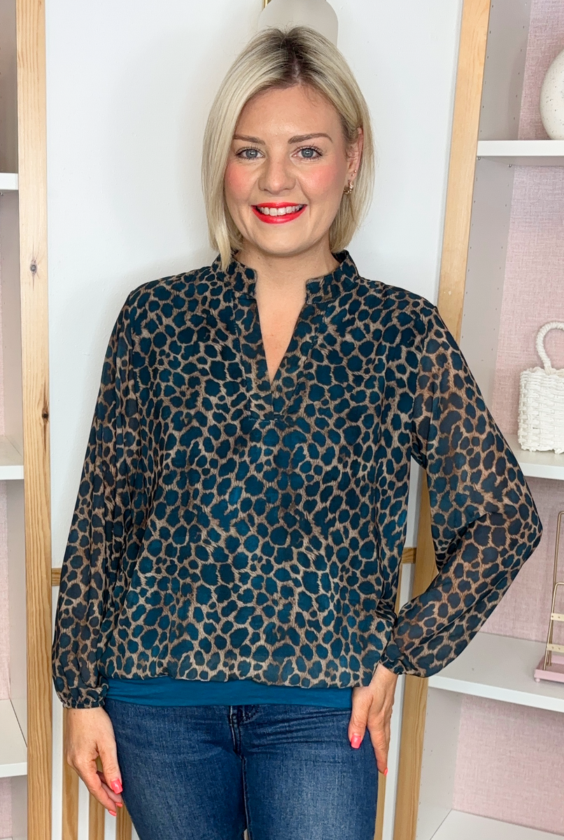 Luna Leopard Banded Top (Teal) | The Dresser Boutique Banbridge ...
