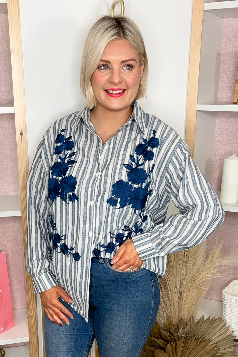 Tabitha Embroidered Blouse (Blue) | The Dresser Boutique Banbridge ...